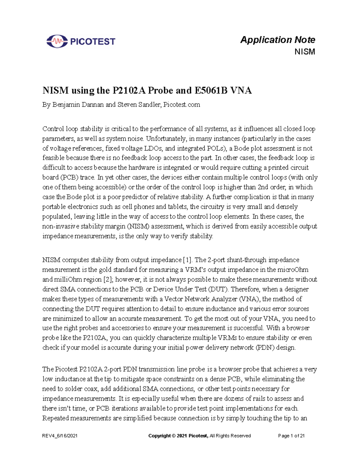 Application Note - NISM using P2102A Probe and E5061B VNA Rev4-June16 2021 - NISM NISM using the ...