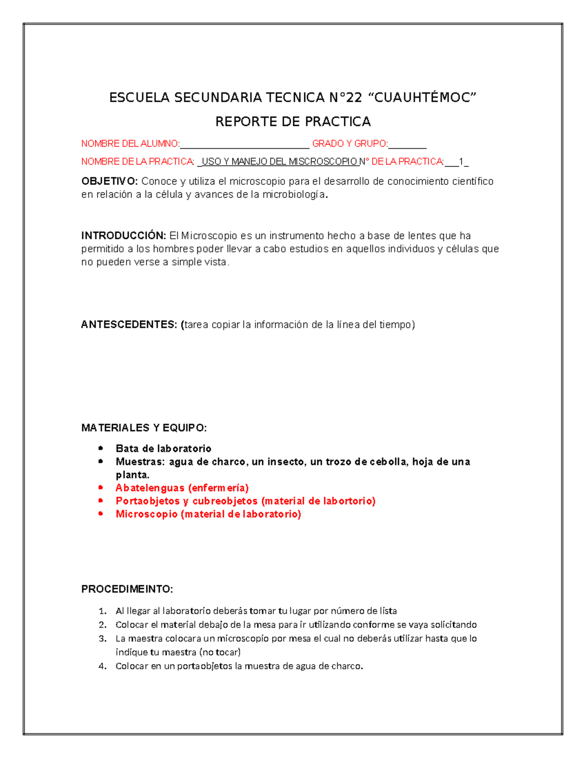 Formato DE Reporte DE Practica - ESCUELA SECUNDARIA TECNICA N°22 “CUAUHTÉMOC” REPORTE DE ...