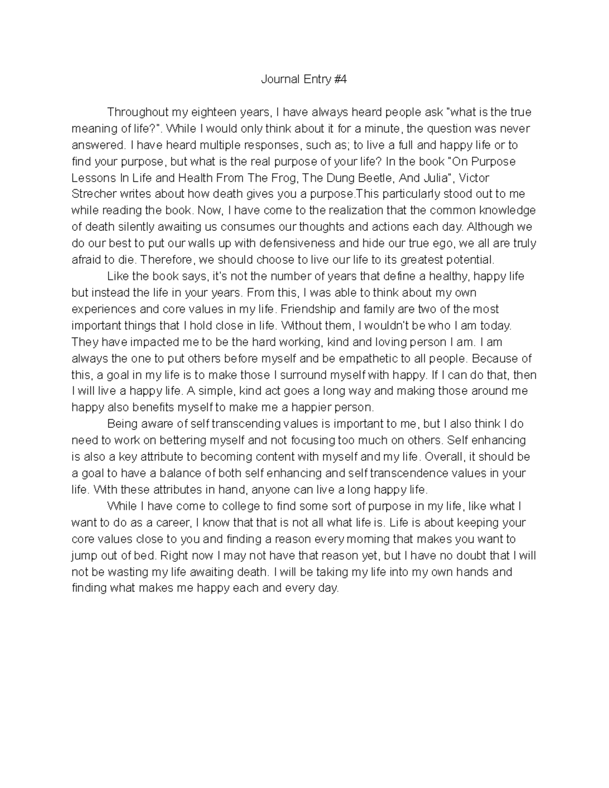 Journal entry #4 - assignment - Journal Entry # Throughout my eighteen ...