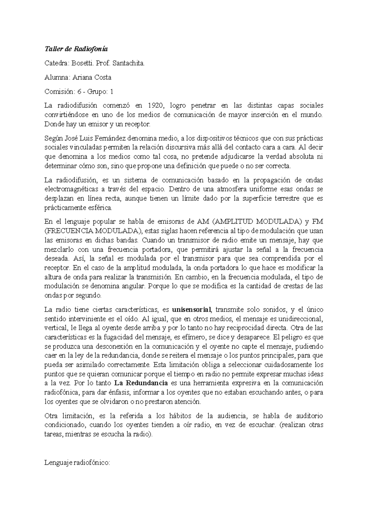 Final Radio - Taller de Radiofonía Catedra: Bosetti. Prof. Santachita ...