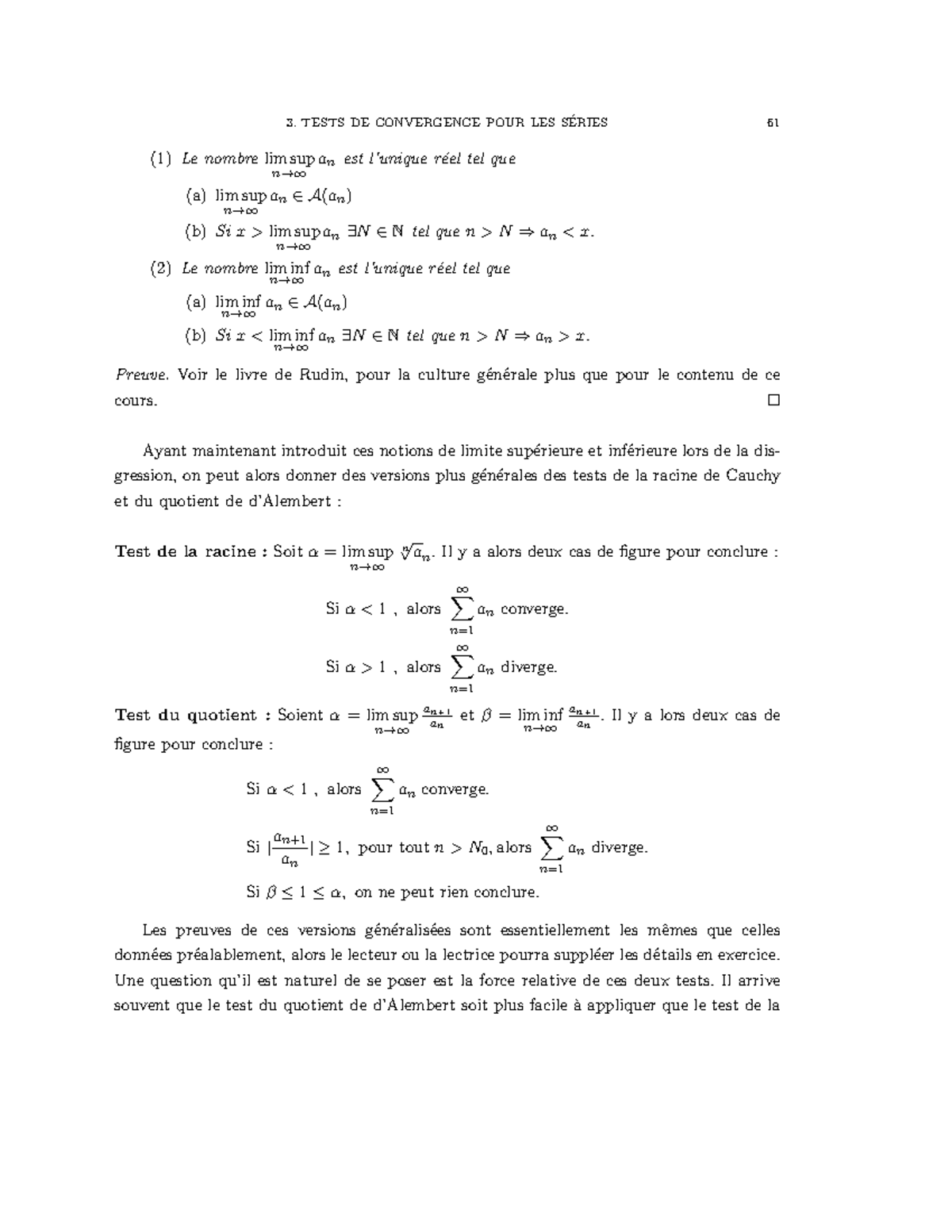 Cours Math Collin Analyse-21 - TESTS DE CONVERGENCE POUR LES S ́ERIES ...