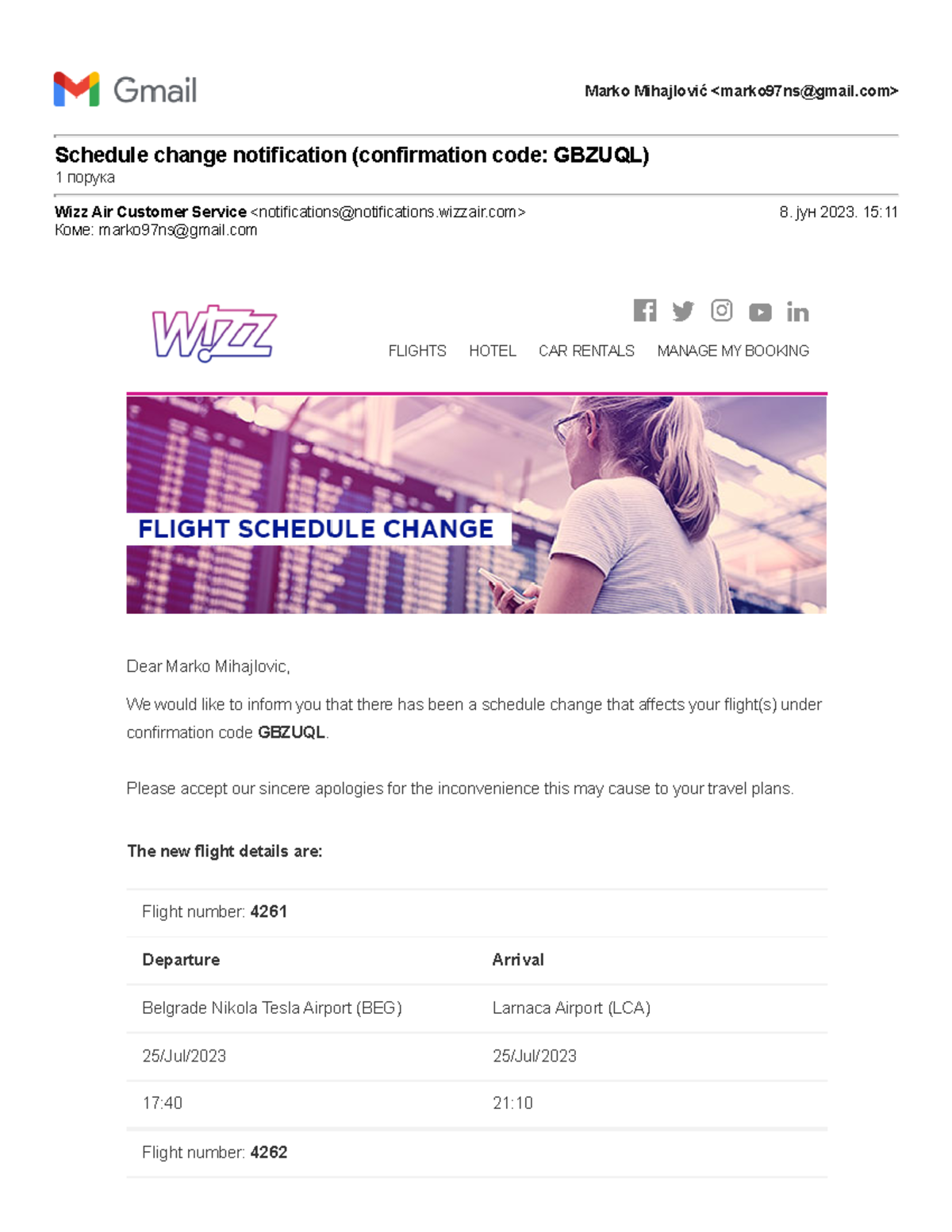 Gmail - Schedule change notification (confirmation code Gbzuql ...