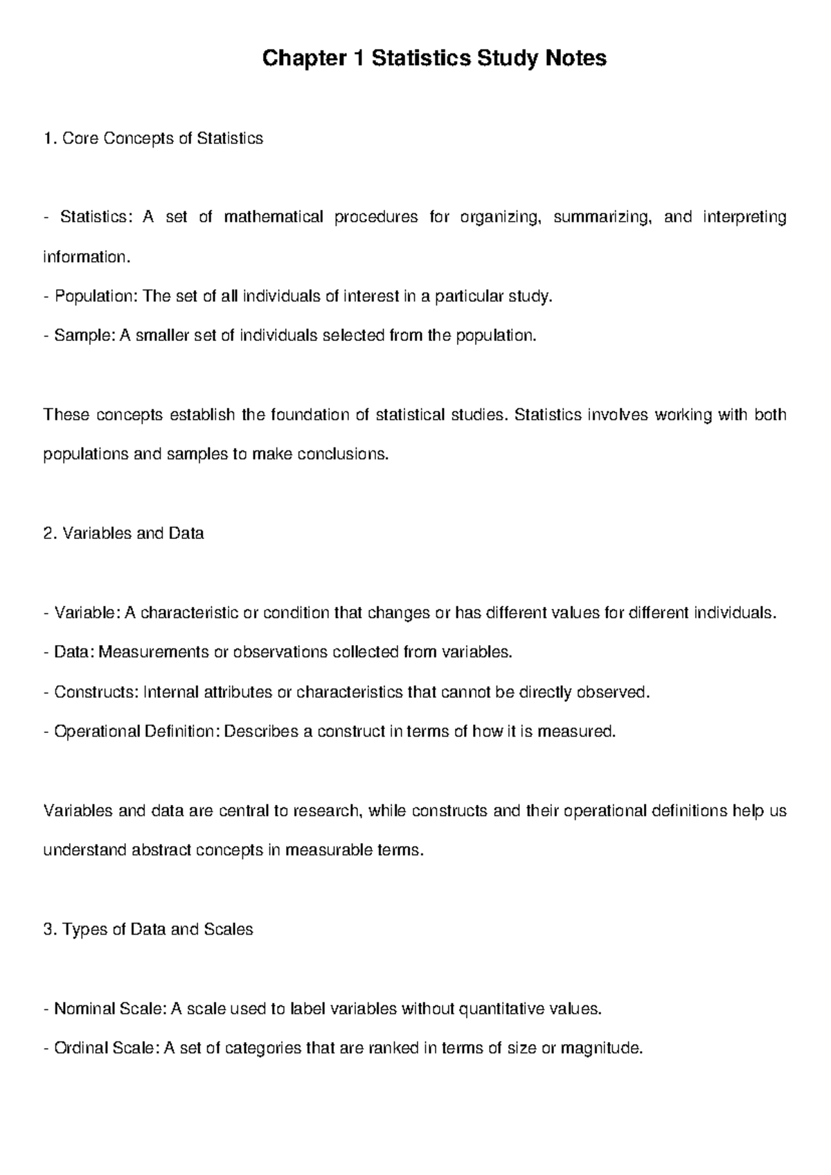 Chapter 1 Statistics Study Notes - Chapter 1 Statistics Study Notes ...