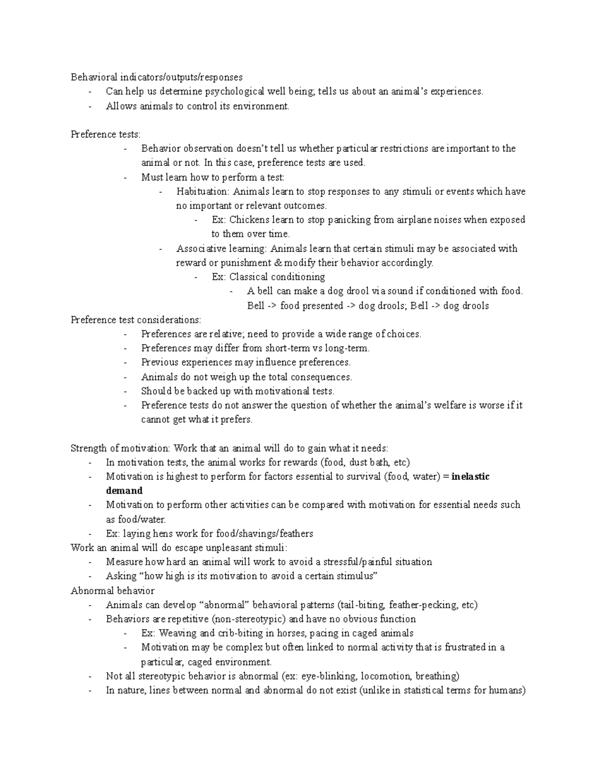 L9 - Lecture notes for lecture 9 of ANSC*1210, behaviour and welfare of ...