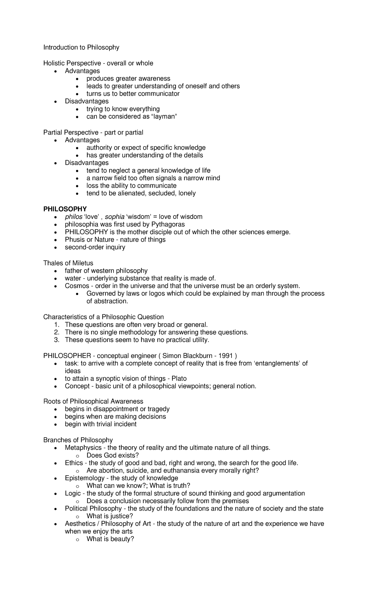Quarter 3 - Class Notes Reviewer - Introduction to Philosophy Holistic ...