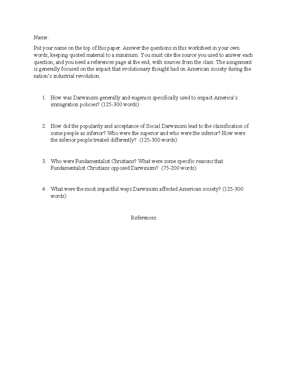 HIS-144-RS-Darwinism and American Society Worksheet - Name: Put your ...