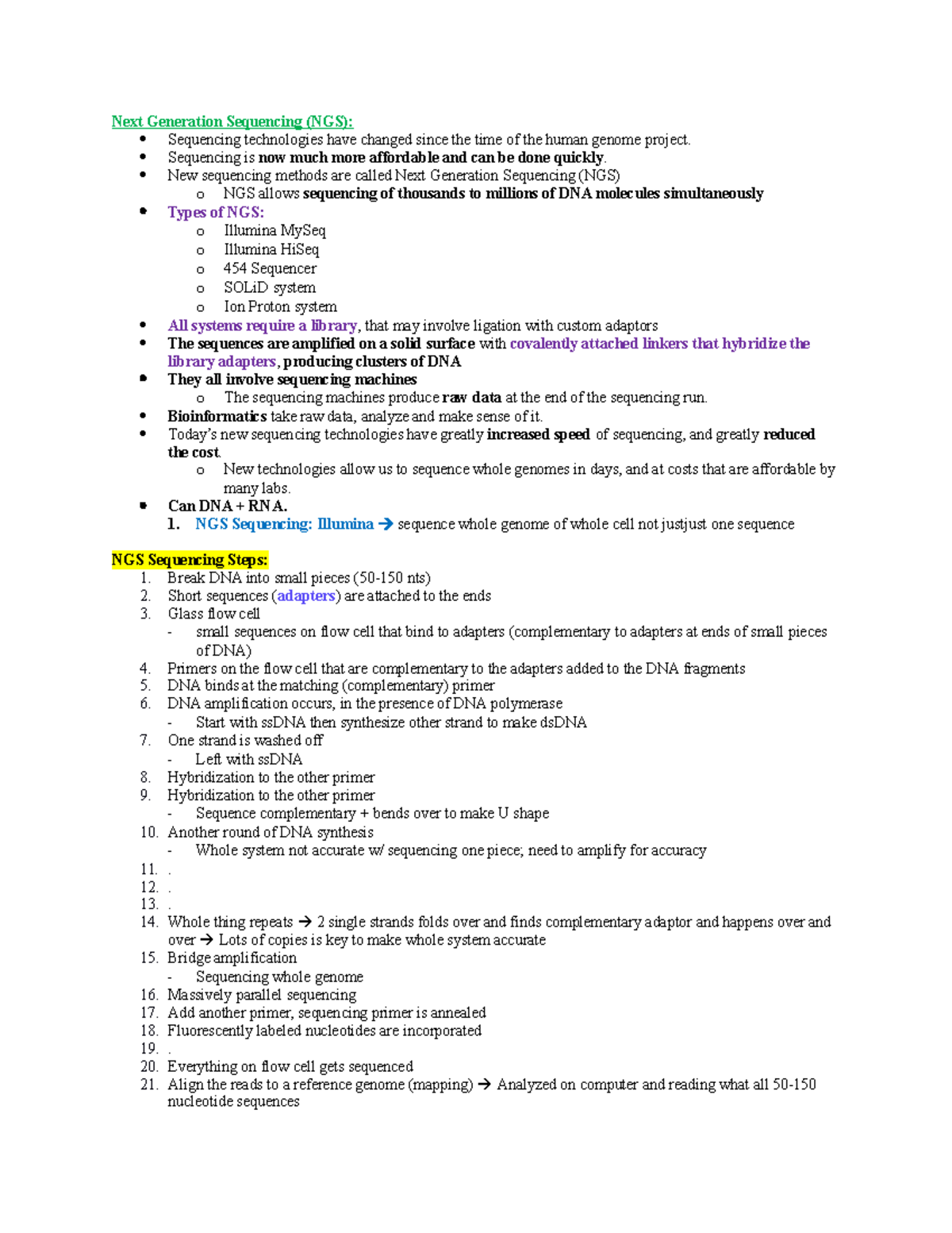 Genomics Lecture Notes for Final Exam - Next Generation Sequencing (NGS ...