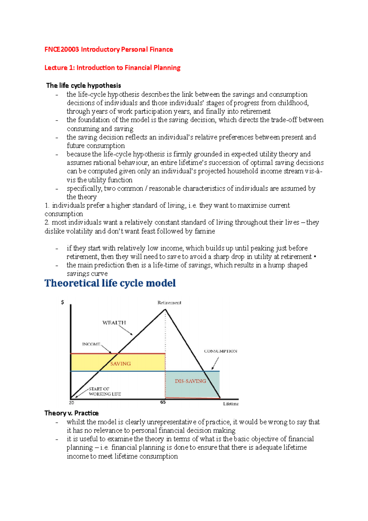 Personal Finace - Lecture notes 1-10 - FNCE20003 Introductory Personal ...