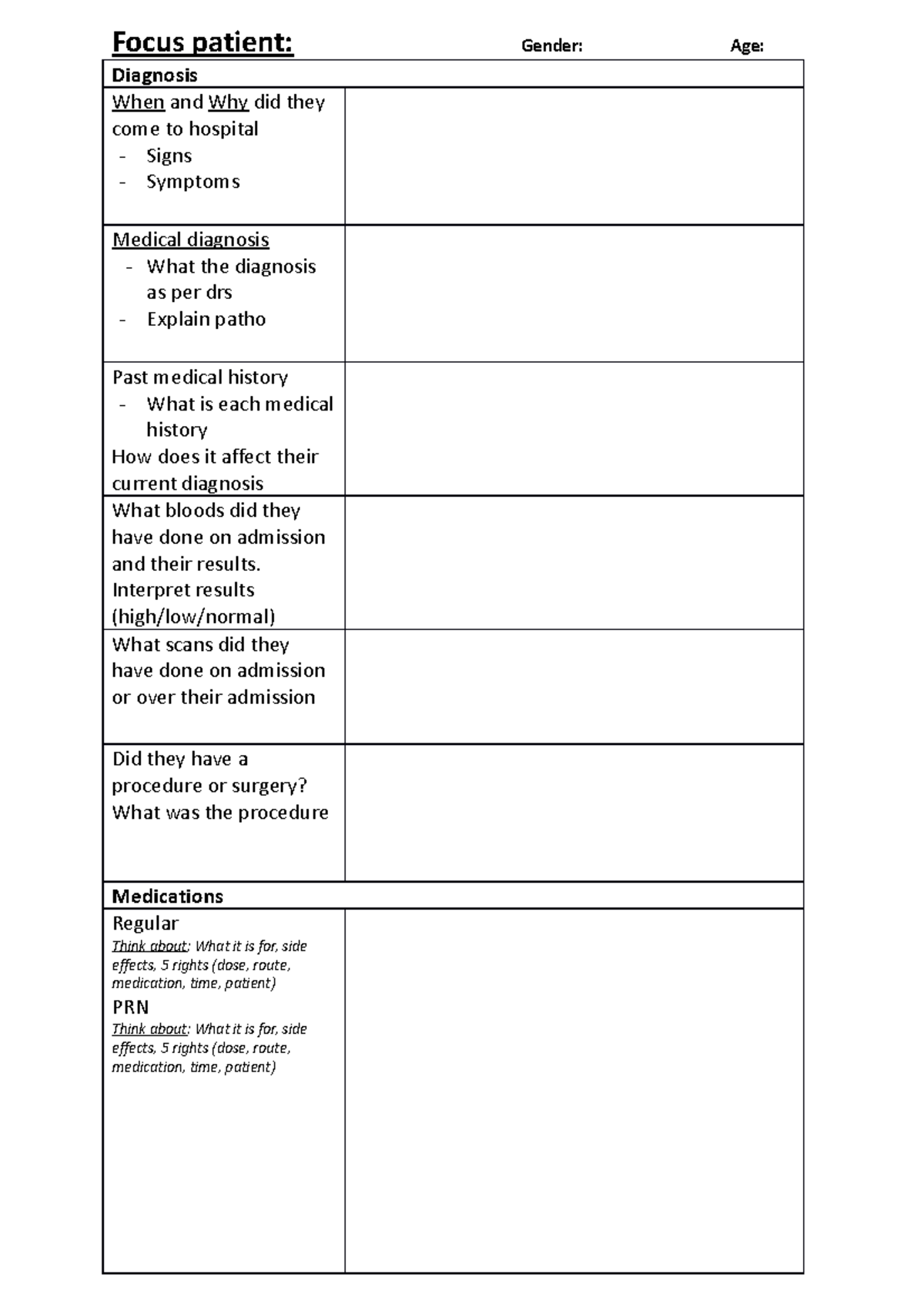 Focus patient template for presentations - Focus patient: Gender: Age ...