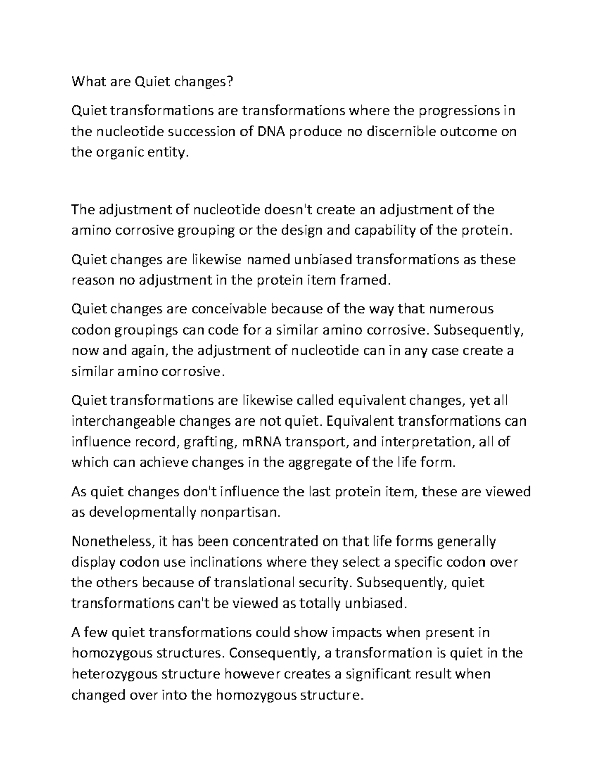 Document (3)(17) - Biology notes - What are Quiet changes? Quiet ...