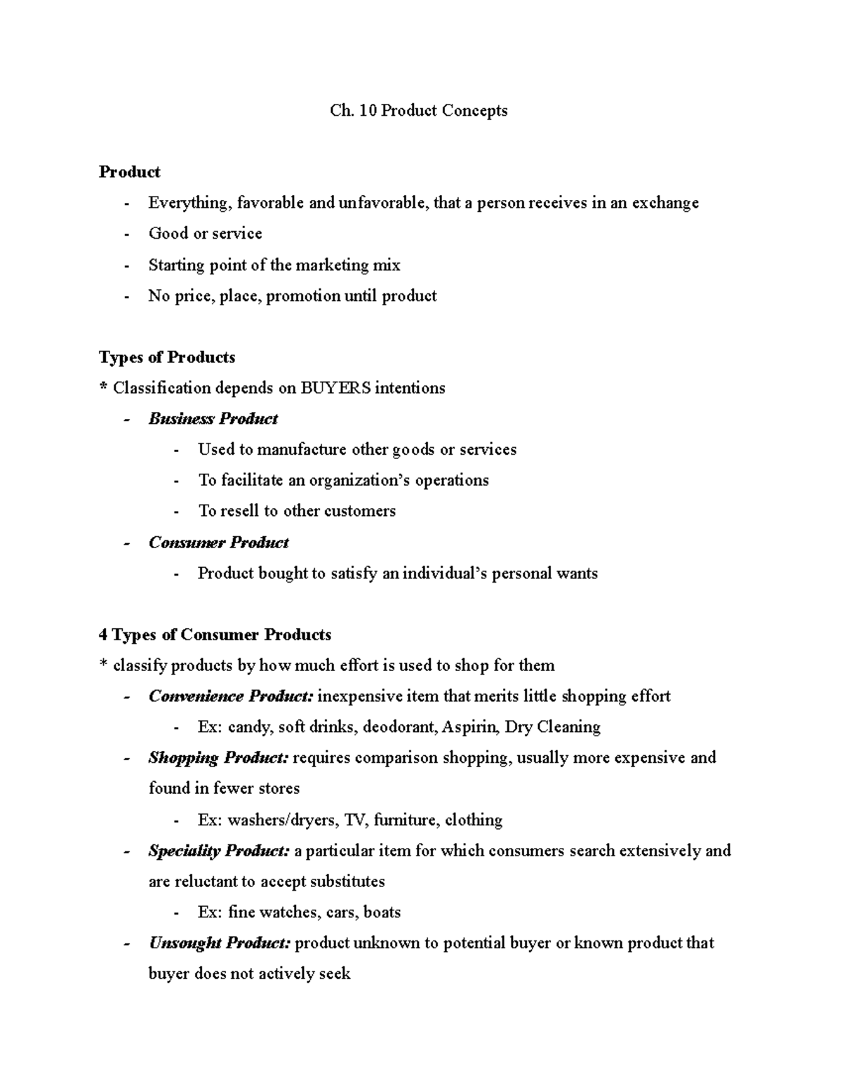 Chapter 10 Product Concepts - Ch. 10 Product Concepts Product ...