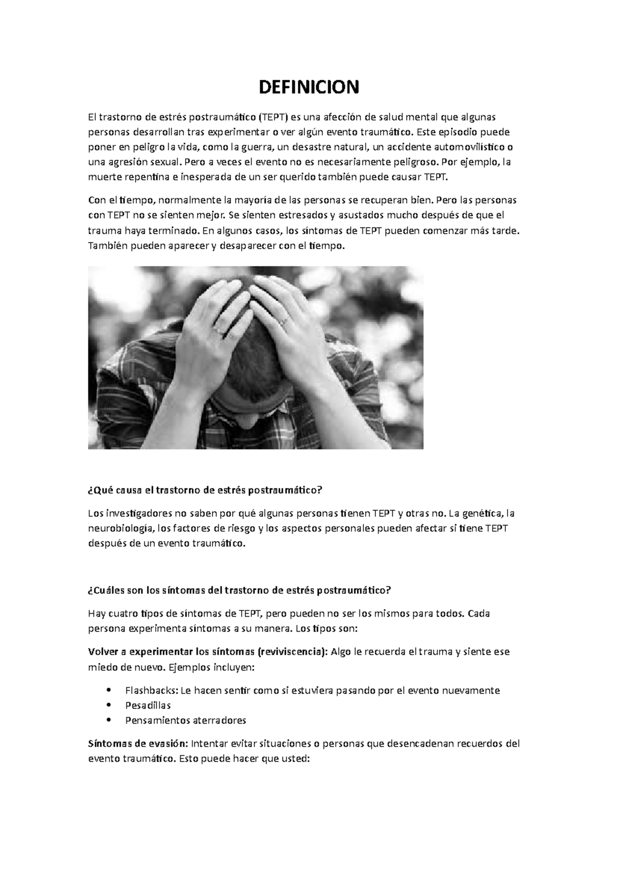 Postraumatico - TRAUMA - DEFINICION El trastorno de estrés ...