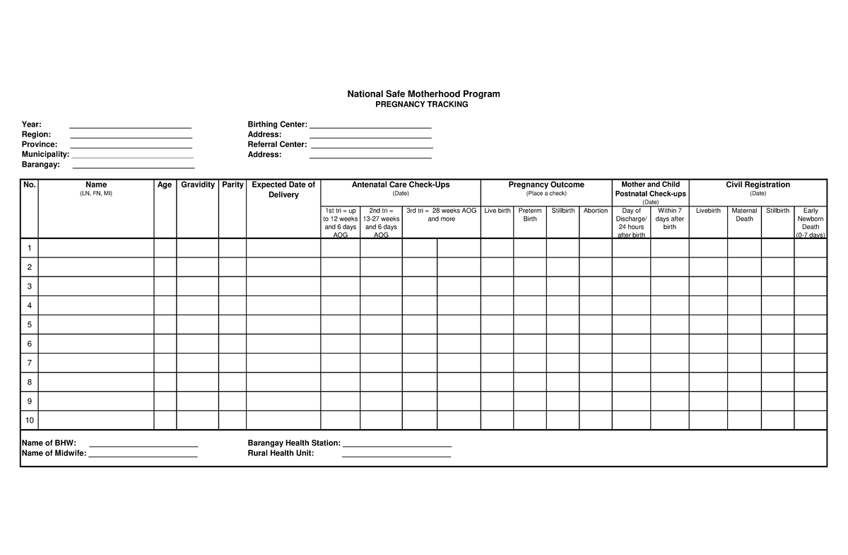 Pregnancy- Tracking-FORM - Year: ____________________________ Birthing ...