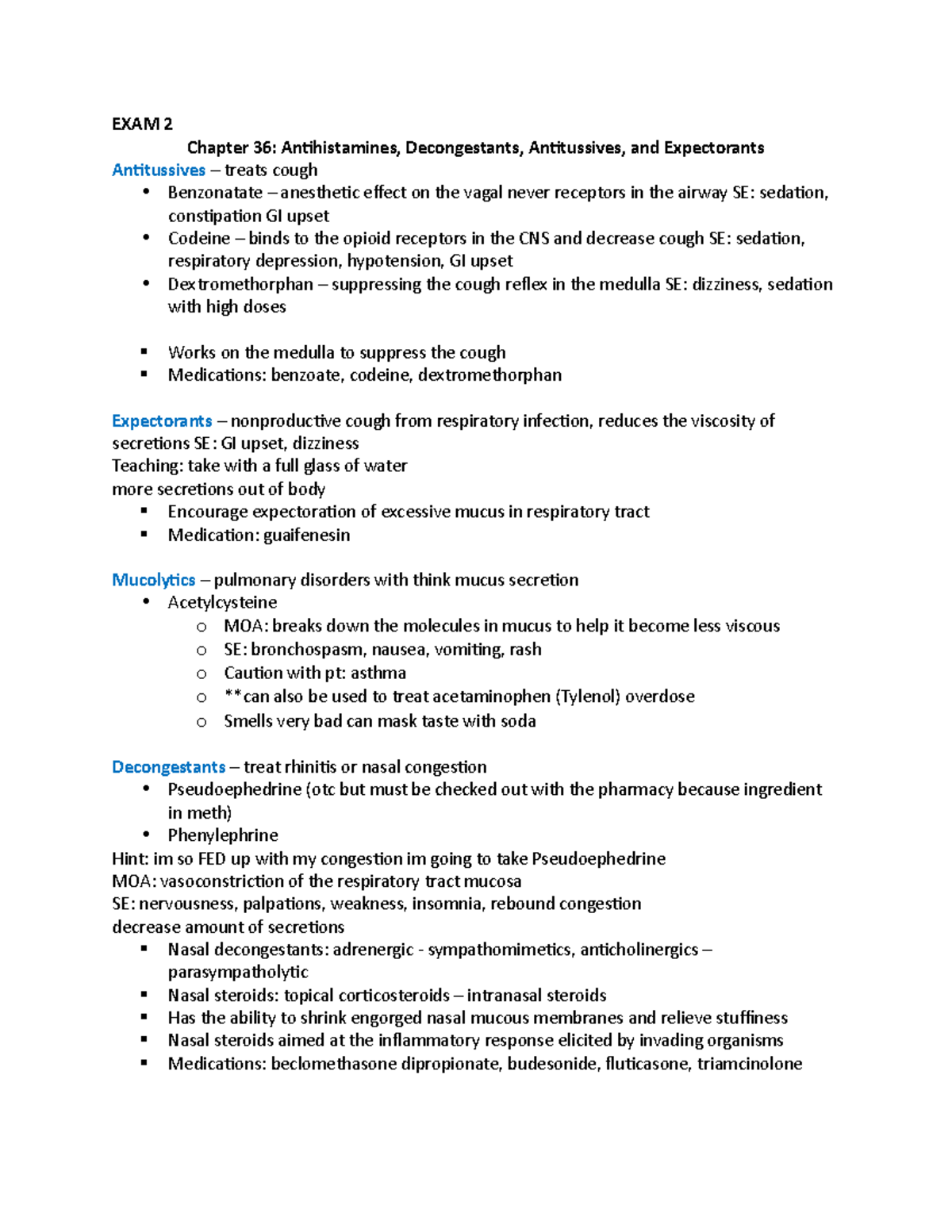 EXAM 2 Pharmacology: Respiratory & Cardiac. Exam2 Topucs - EXAM 2 ...