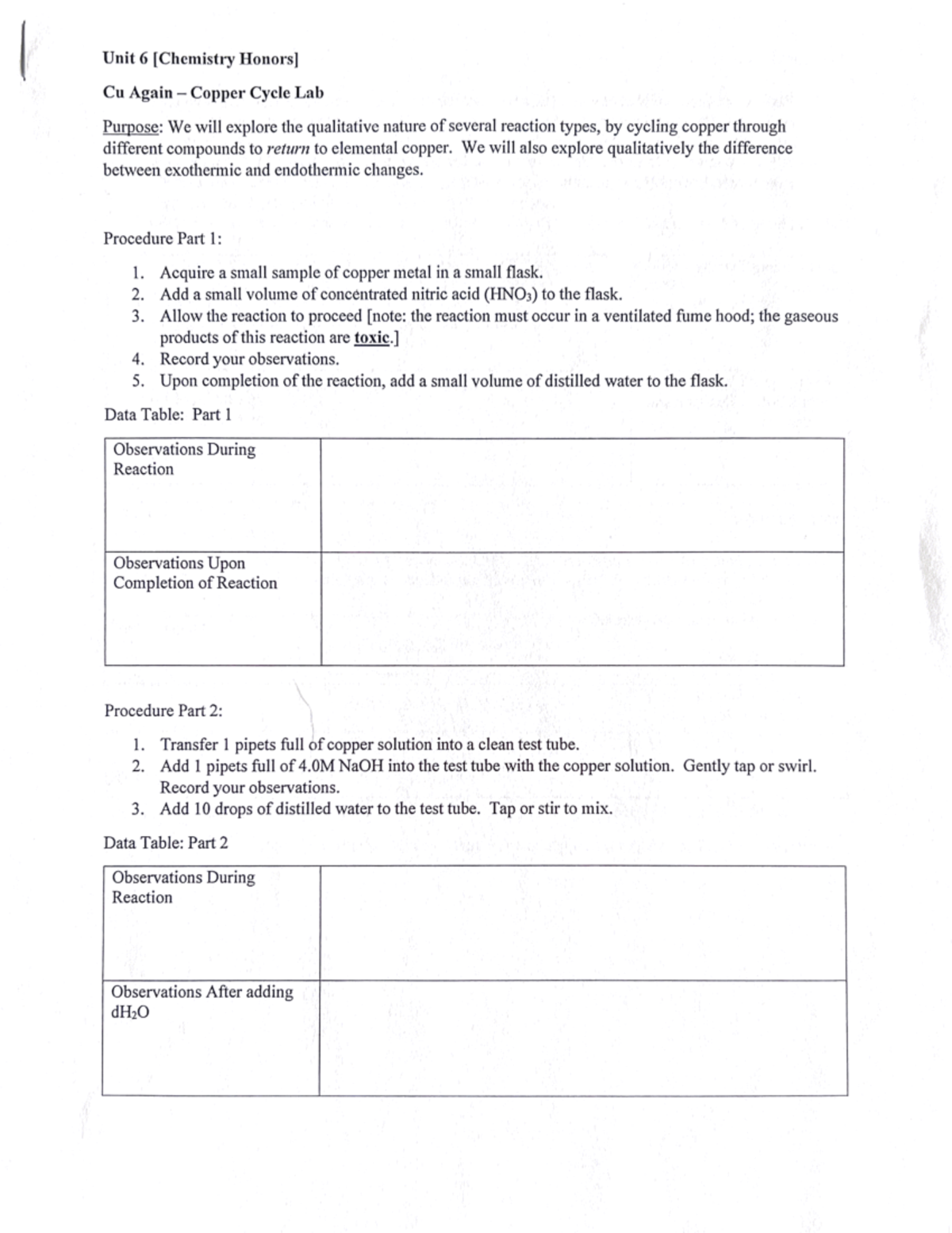Copper+Cycle+Lab - Copper Lab 2023-2024 sheet - Studocu