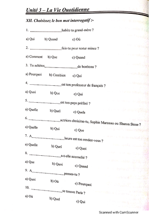French Unit 5 Exercises - French–I - Studocu