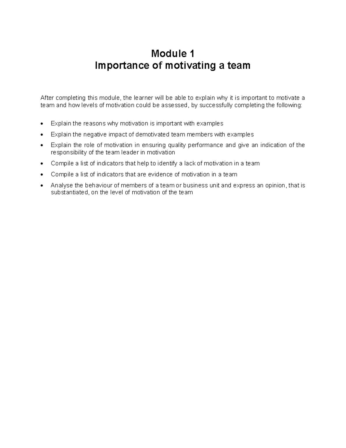Importance of motivating a team - Module 1 Importance of motivating a ...