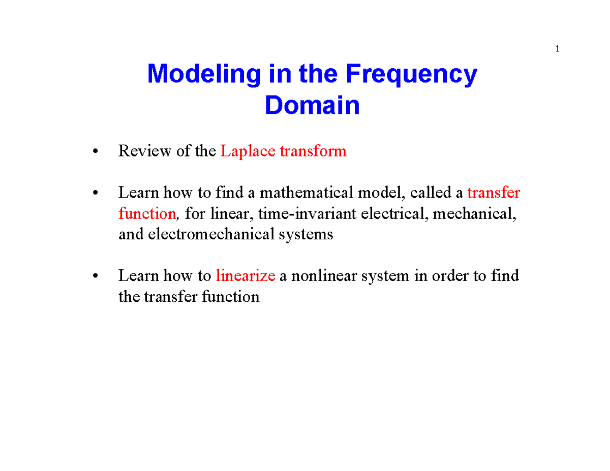 EEE 325 - Chapter 02 Laplace Transform - Modeling in the Frequency Domain Review of the Laplace ...