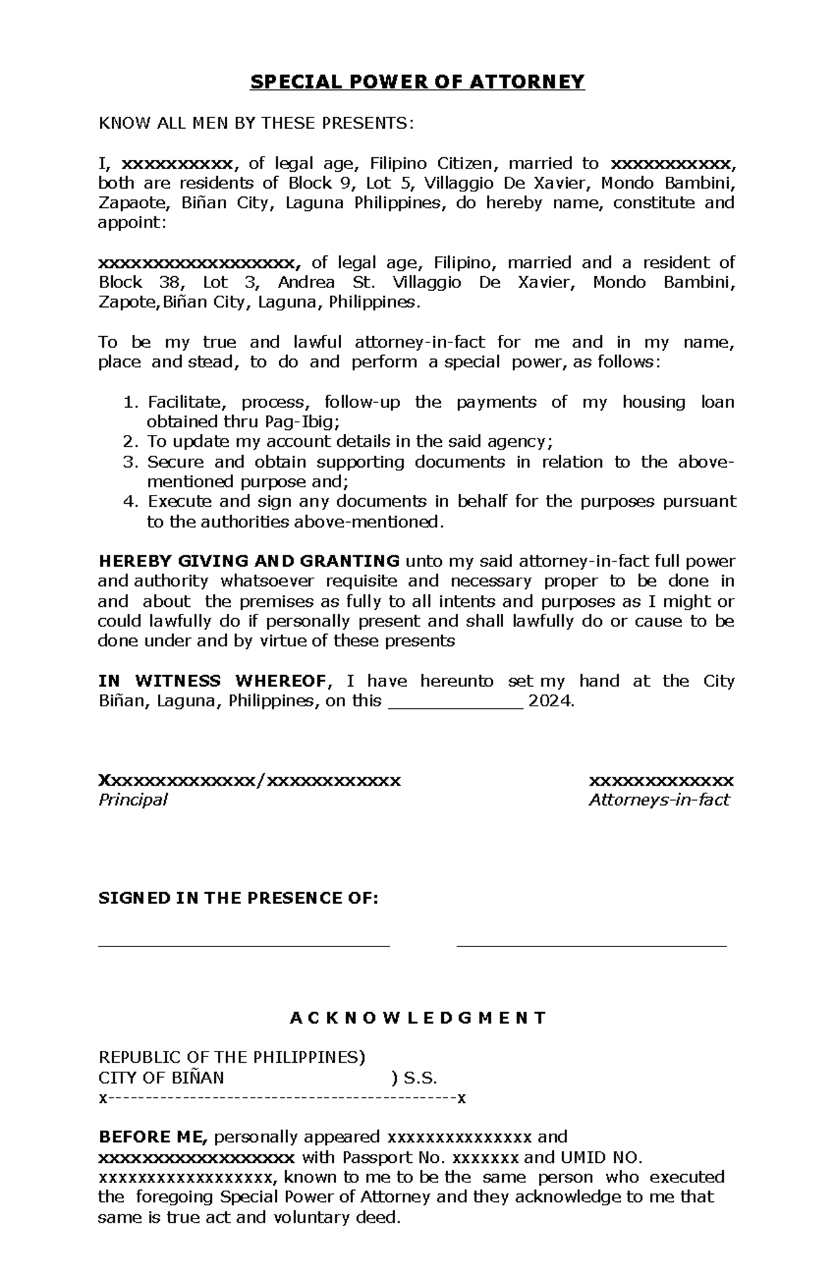 SPA-Sample - SPECIAL POWER OF ATTORNEY KNOW ALL MEN BY THESE PRESENTS ...