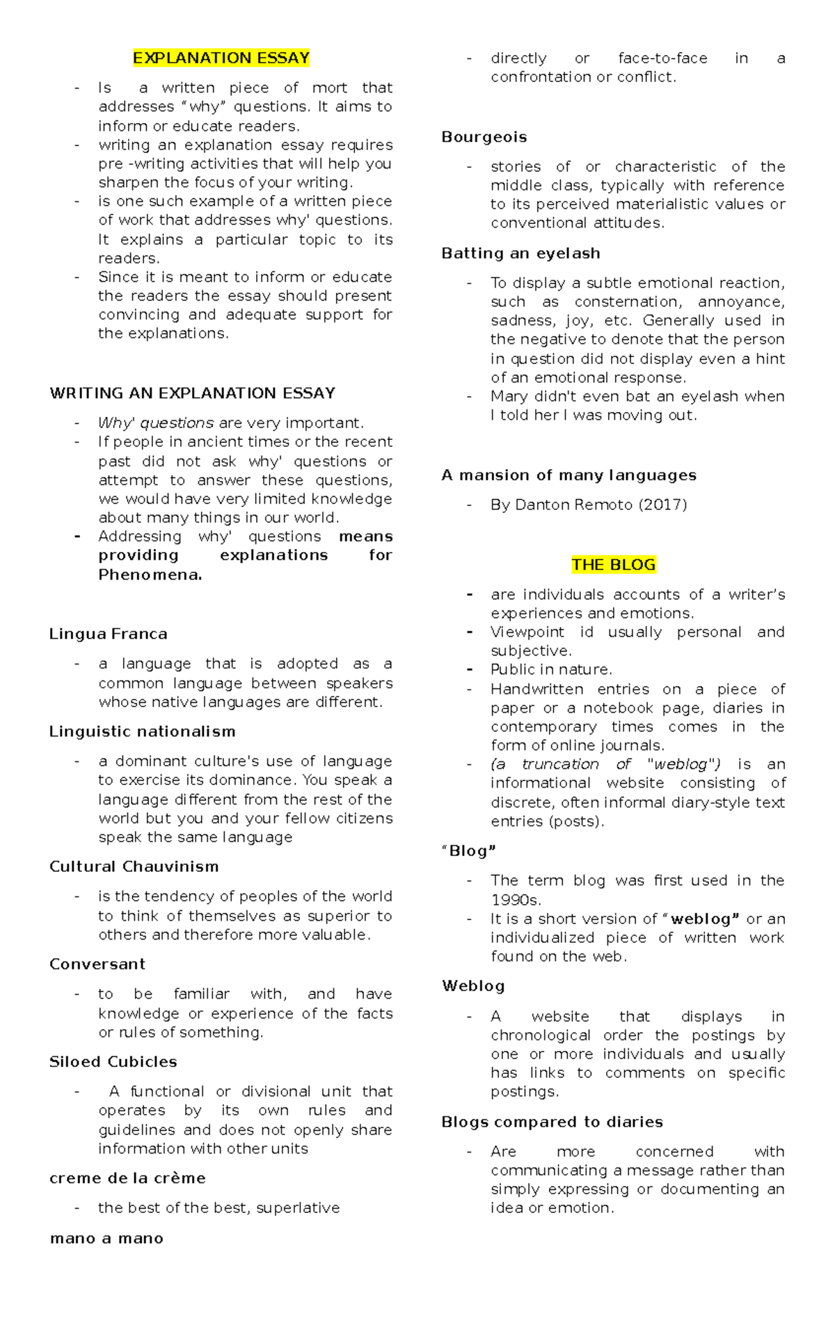 Purcom EXAM - fgfg - EXPLANATION ESSAY Is a written piece of mort that ...