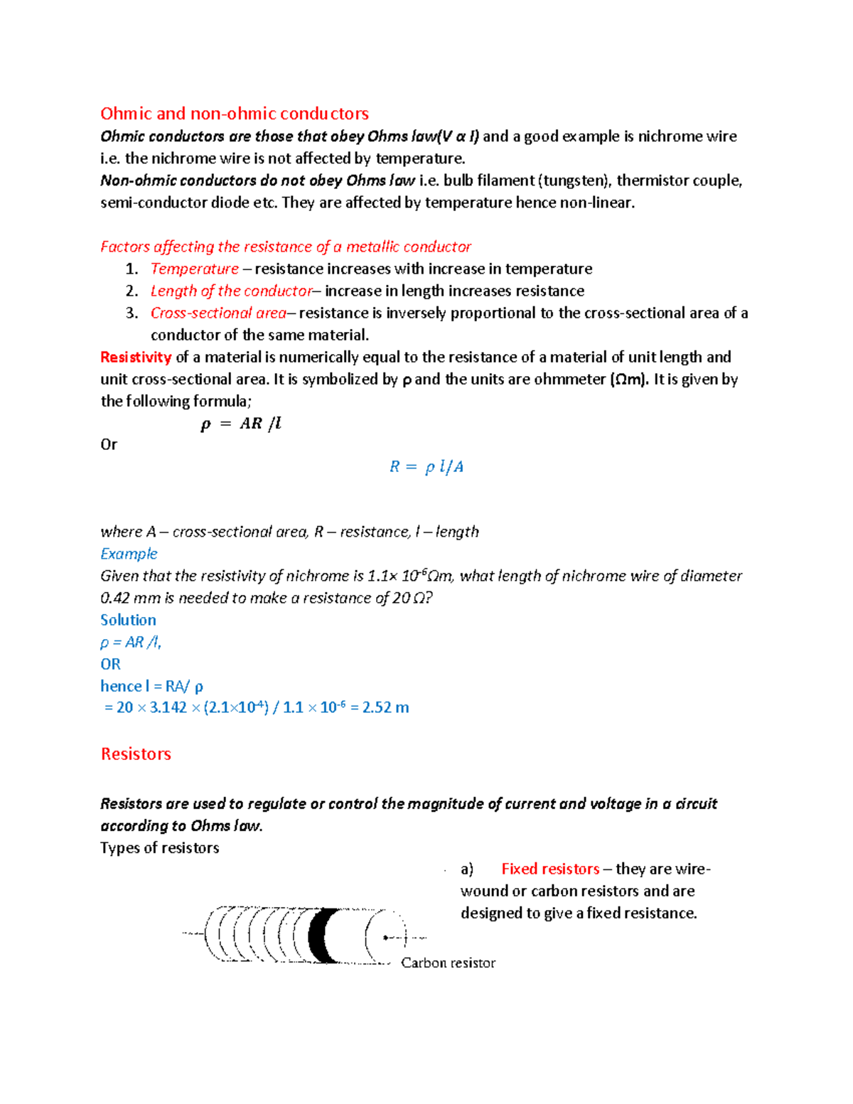 Lecture 2 - summary notes - Ohmic and non-ohmic conductors Ohmic ...