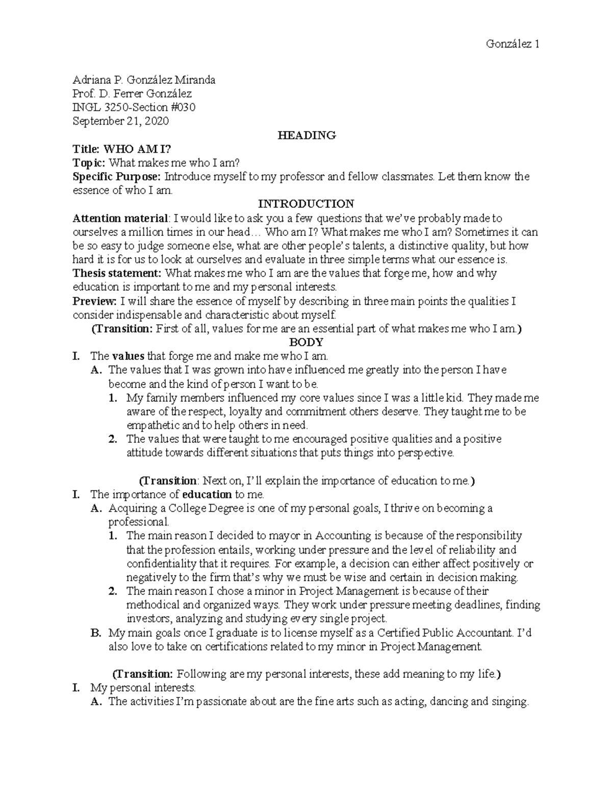 Formal Outline Example - González 1 Adriana P. González Miranda Prof. D ...