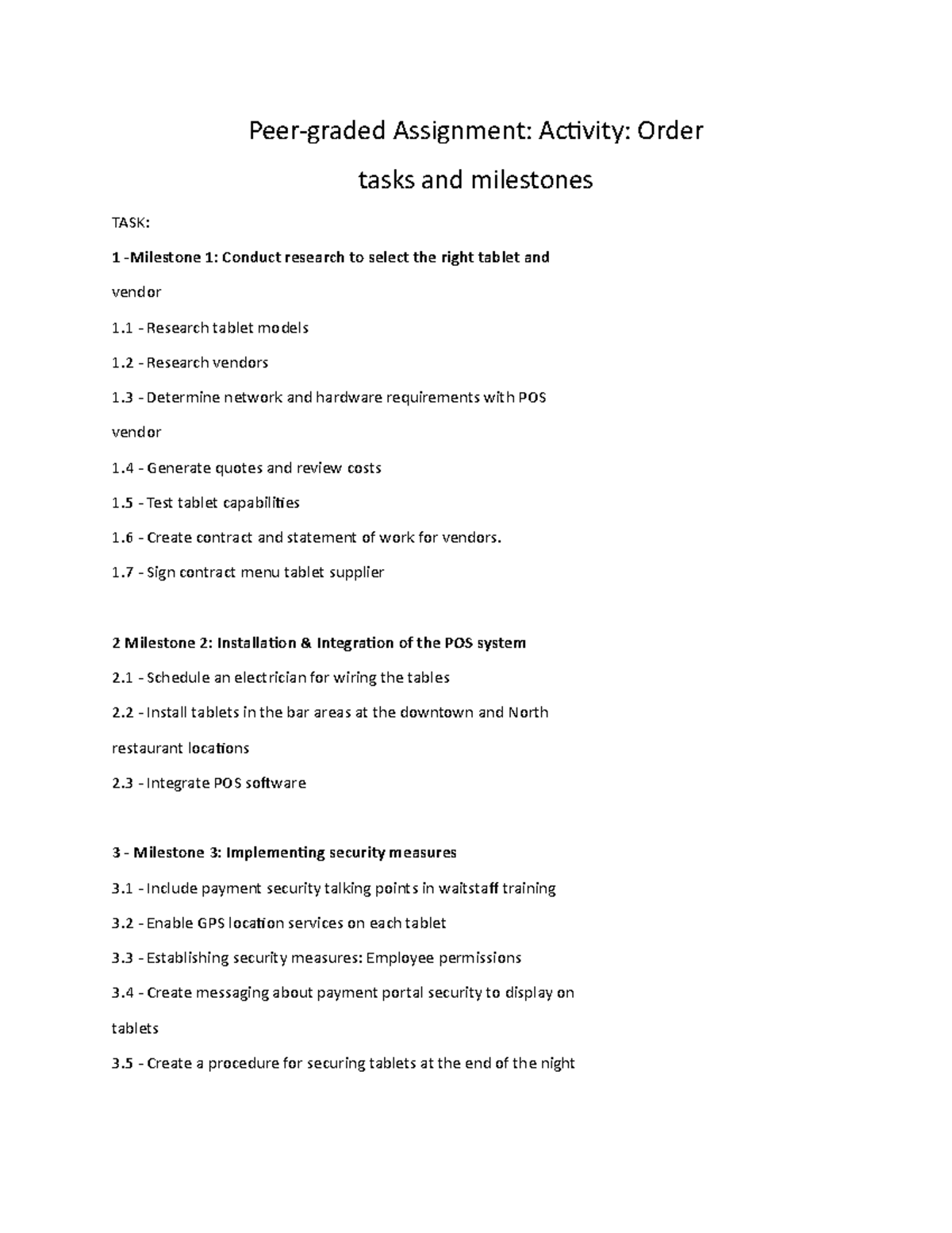 Order Task and Milesatones - Peer-graded Assignment: Activity: Order ...