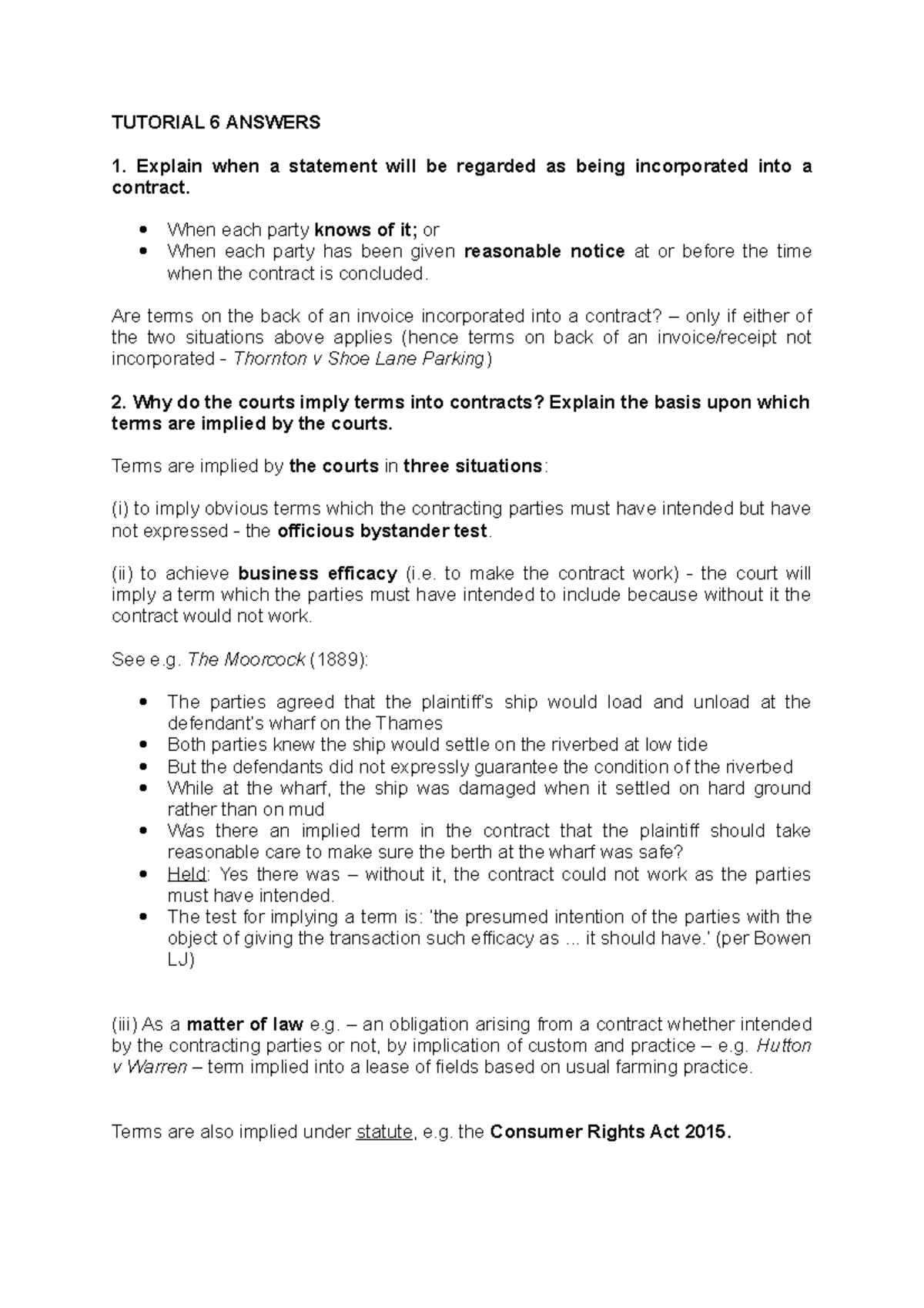 Tutorial 6 Answers - detailed notes - TUTORIAL 6 ANSWERS 1. Explain ...