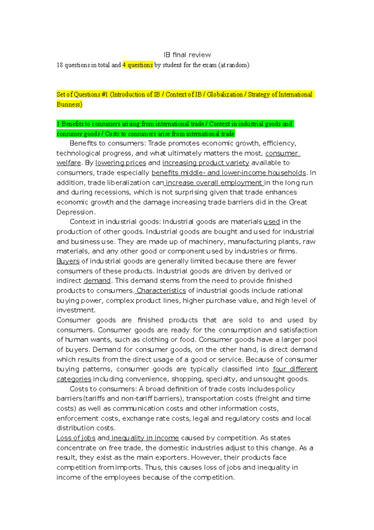 IB final review-new - IB final review 18 questions in total and 4 ...