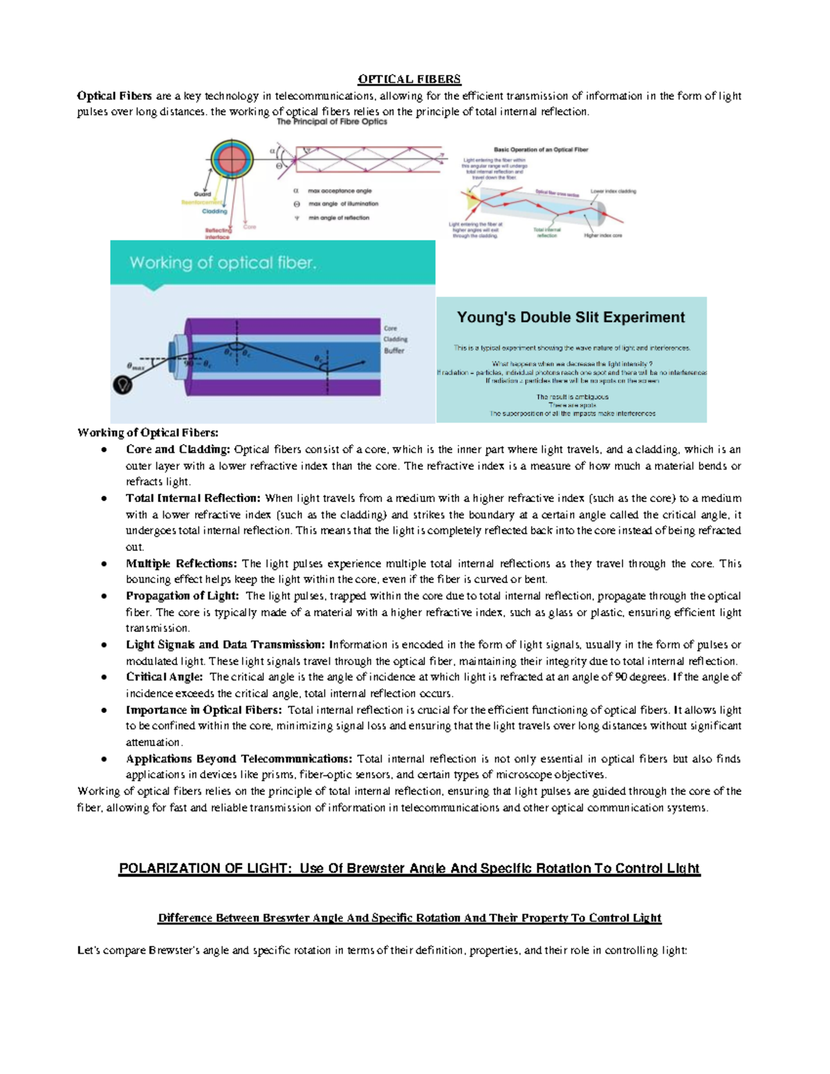 Important Topic FOR Final FALL 23 - OPTICAL FIBERS Optical Fibers are a ...