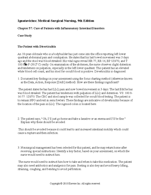 Ch 56 - Elsevier Case study ch 56 - Ignatavicius: Medical-Surgical ...