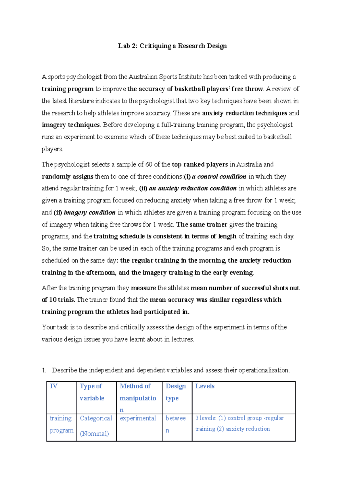 Tutorial 2 Critiquing a Research Design - Lab 2: Critiquing a Research ...