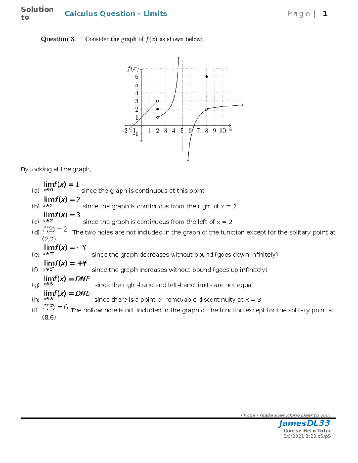 Solution to Calculus Question - Continuity - Solution to Calculus ...