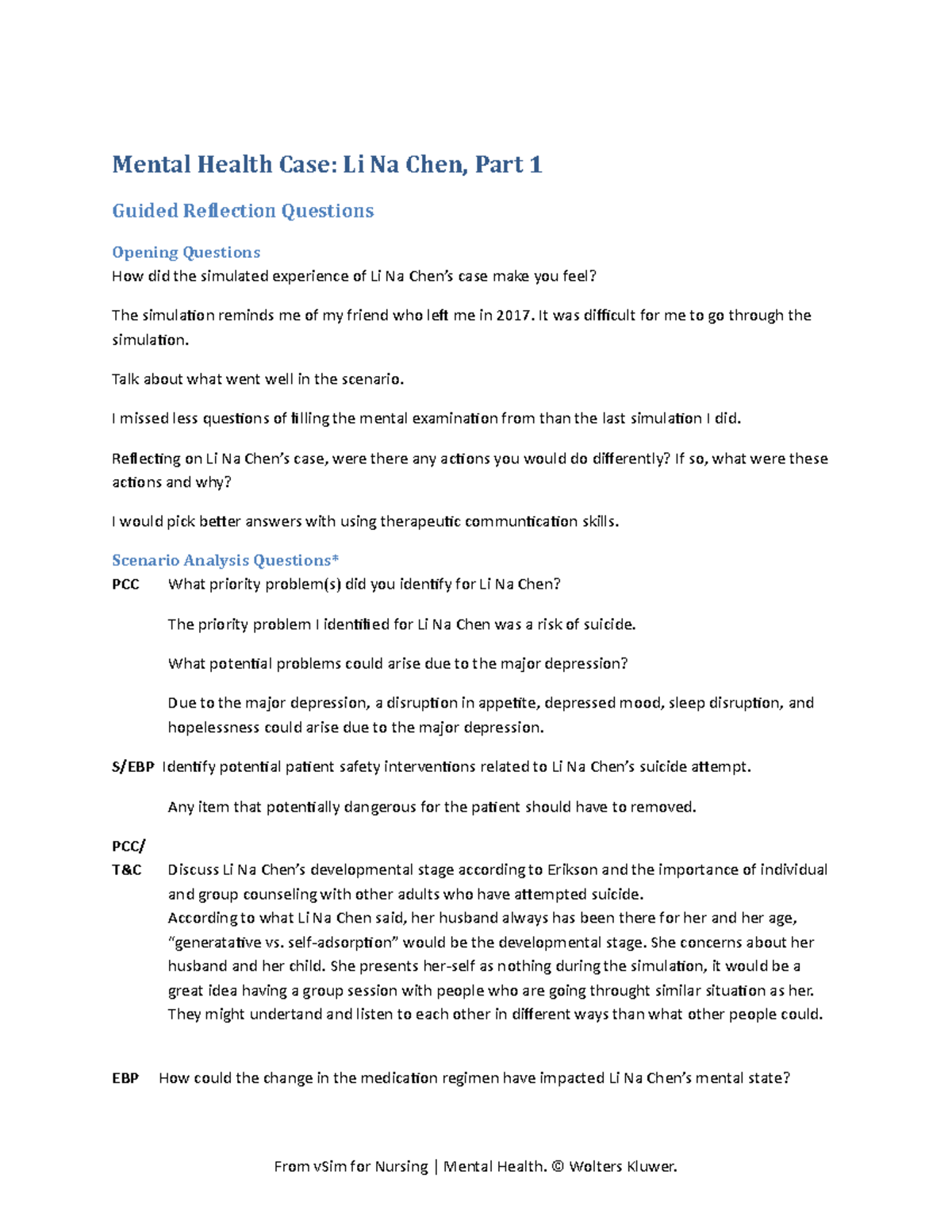 Li Na Chen Guided reflection questions - Mental Health Case: Li Na Chen, Part 1 Guided ...