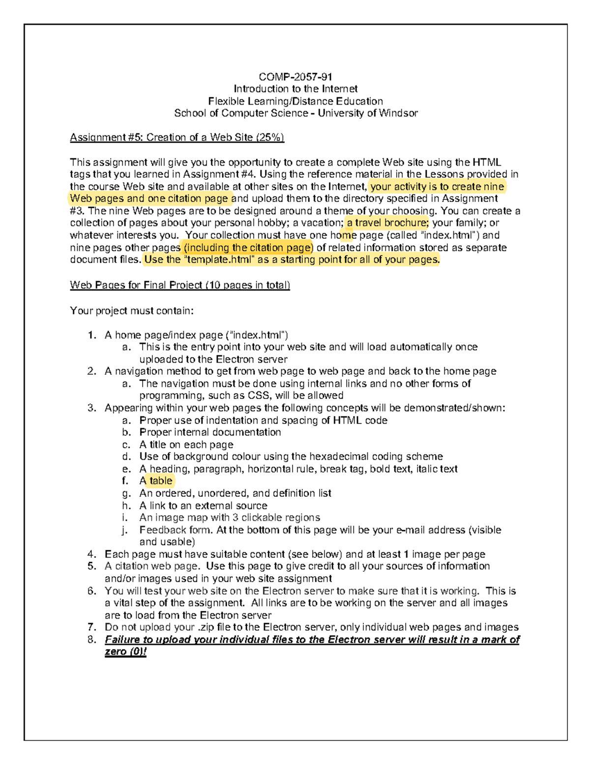 COMP2057Assignment 5 - The html assignment instructions - COMP-2057 ...