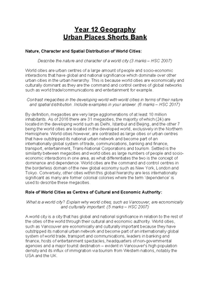 World Cities Essay - Explain how the nature and distribution of world cities affect their role ...