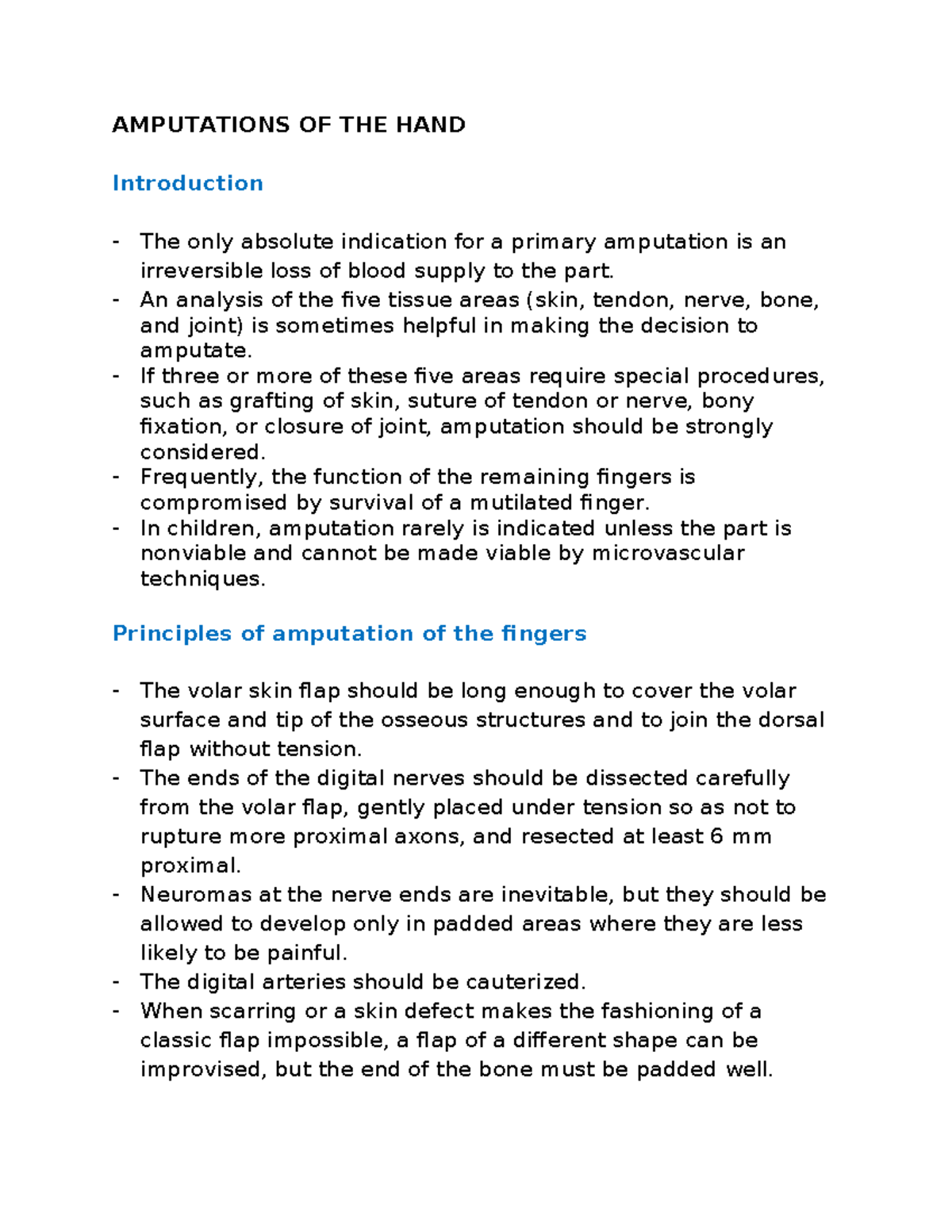 Amputations OF THE HAND - AMPUTATIONS OF THE HAND Introduction The only ...