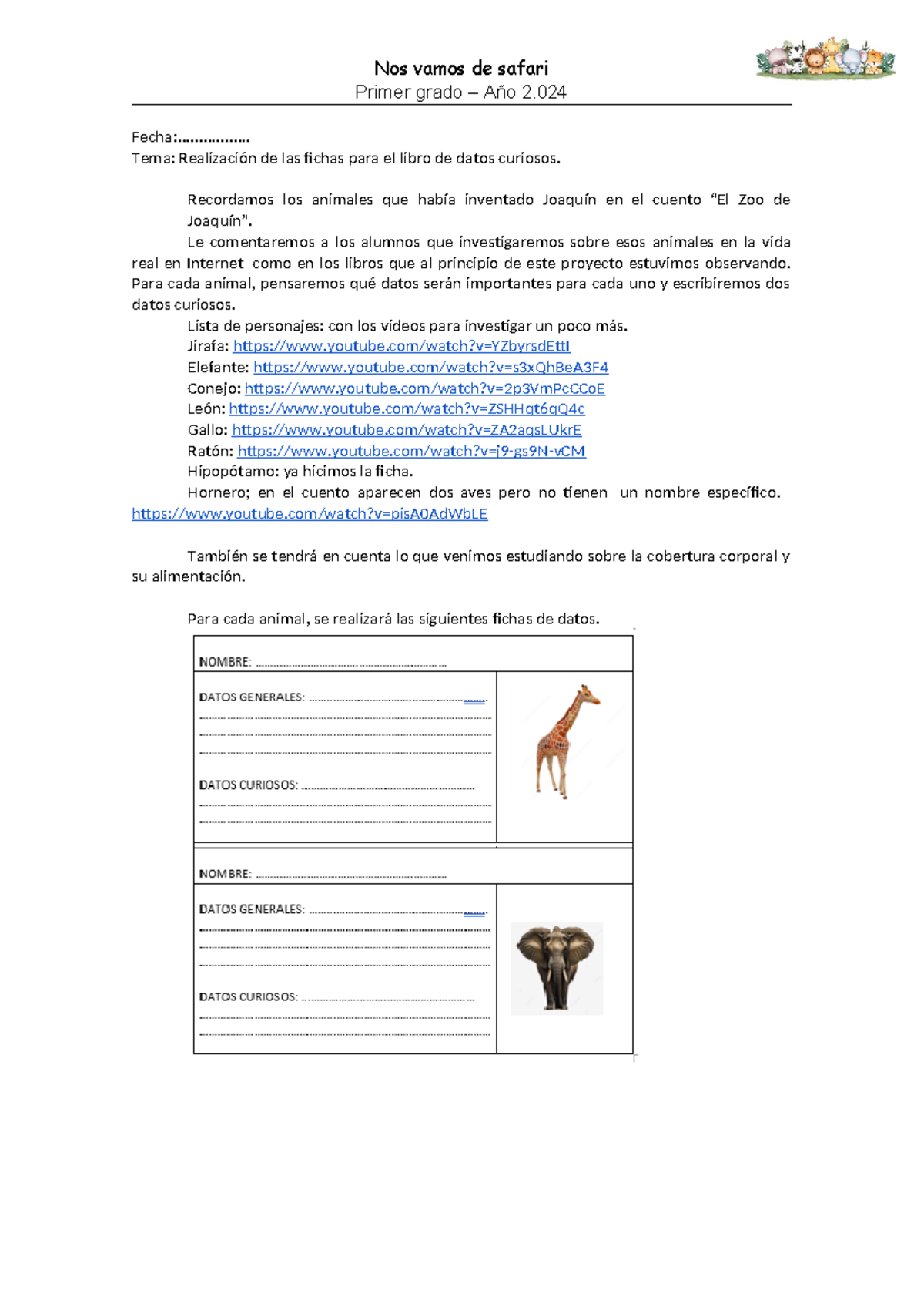 Clase para la feria - ns es para niños de primer grado - Nos vamos de ...