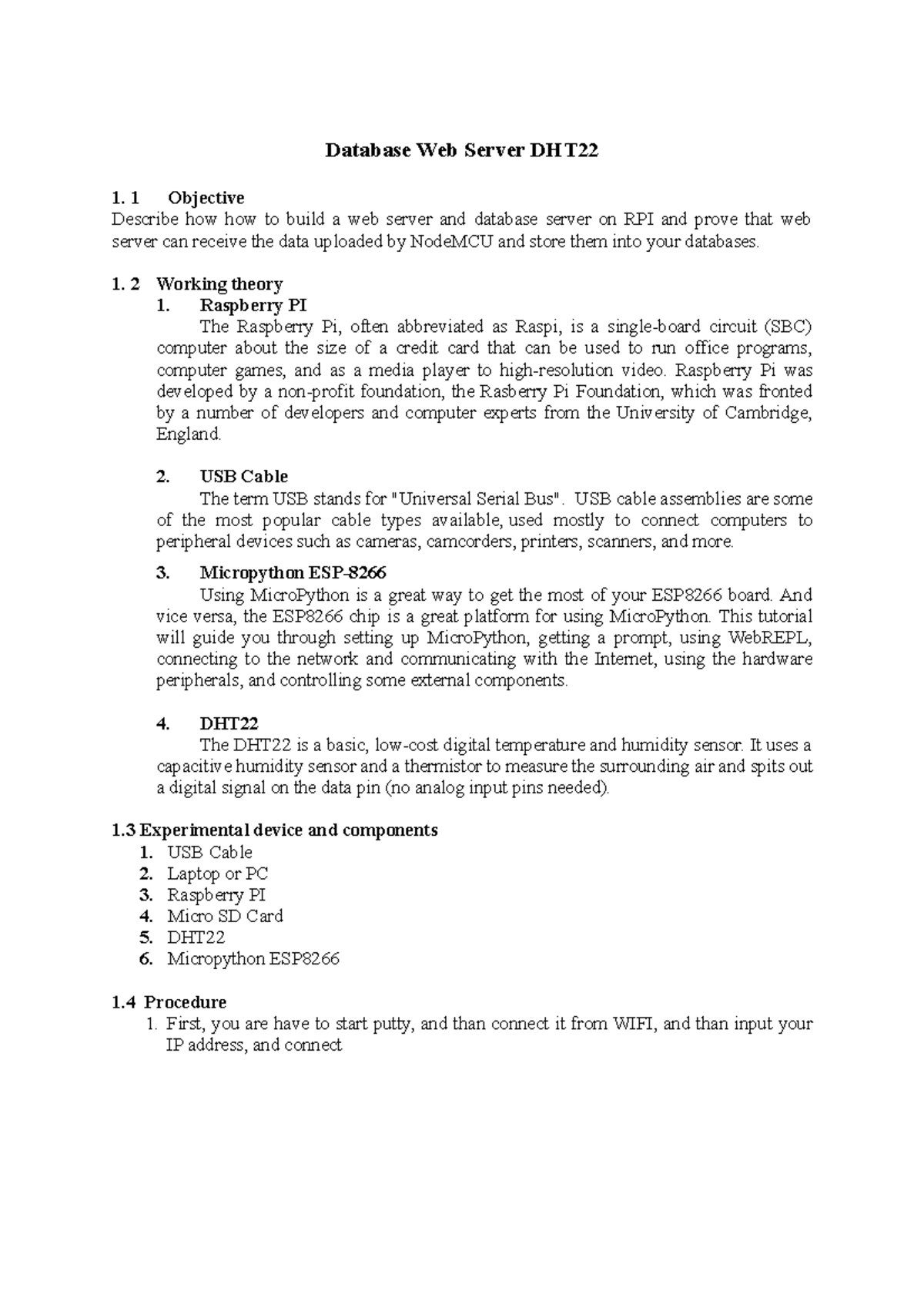 thingspeak practice of iot - Database Web Server DHT 1 Objective ...