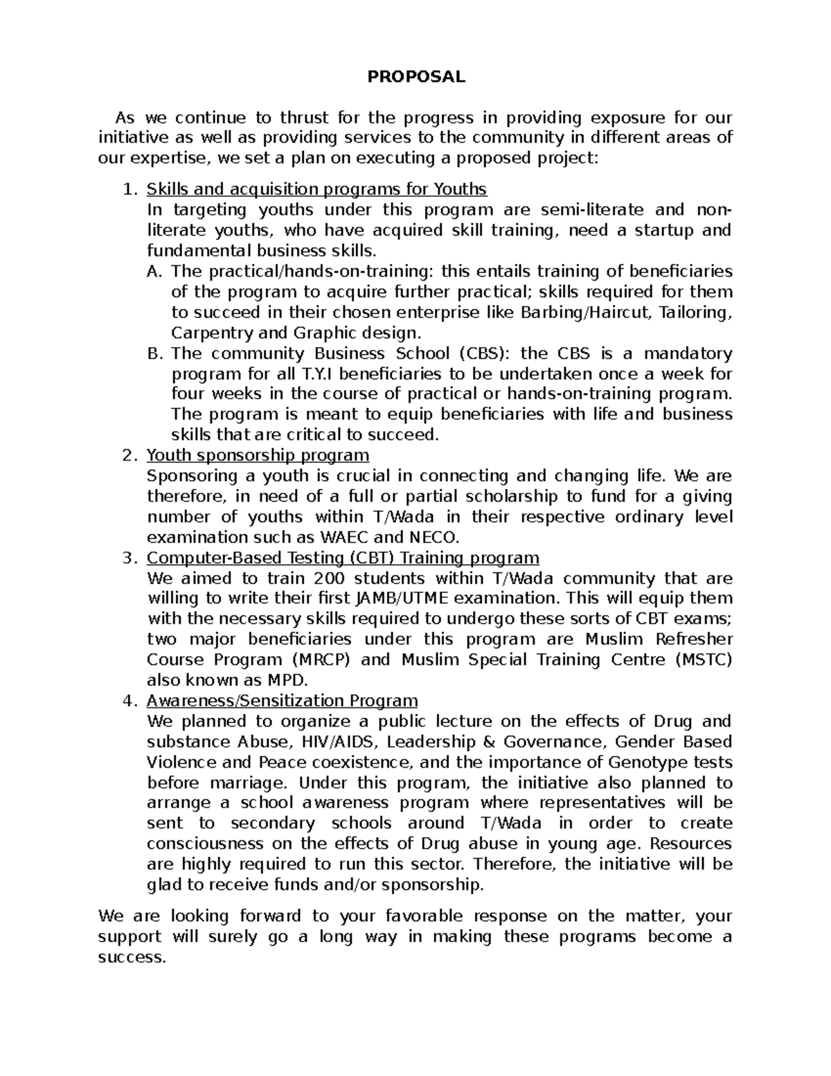 TYI Proposal updated - Community-based Association - PROPOSAL As we ...