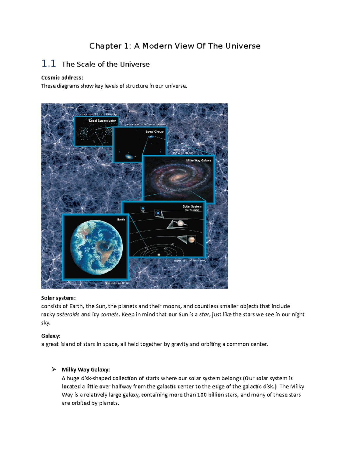Chapter 1 - Chapter 1: A Modern View Of The Universe 1 The Scale of the ...