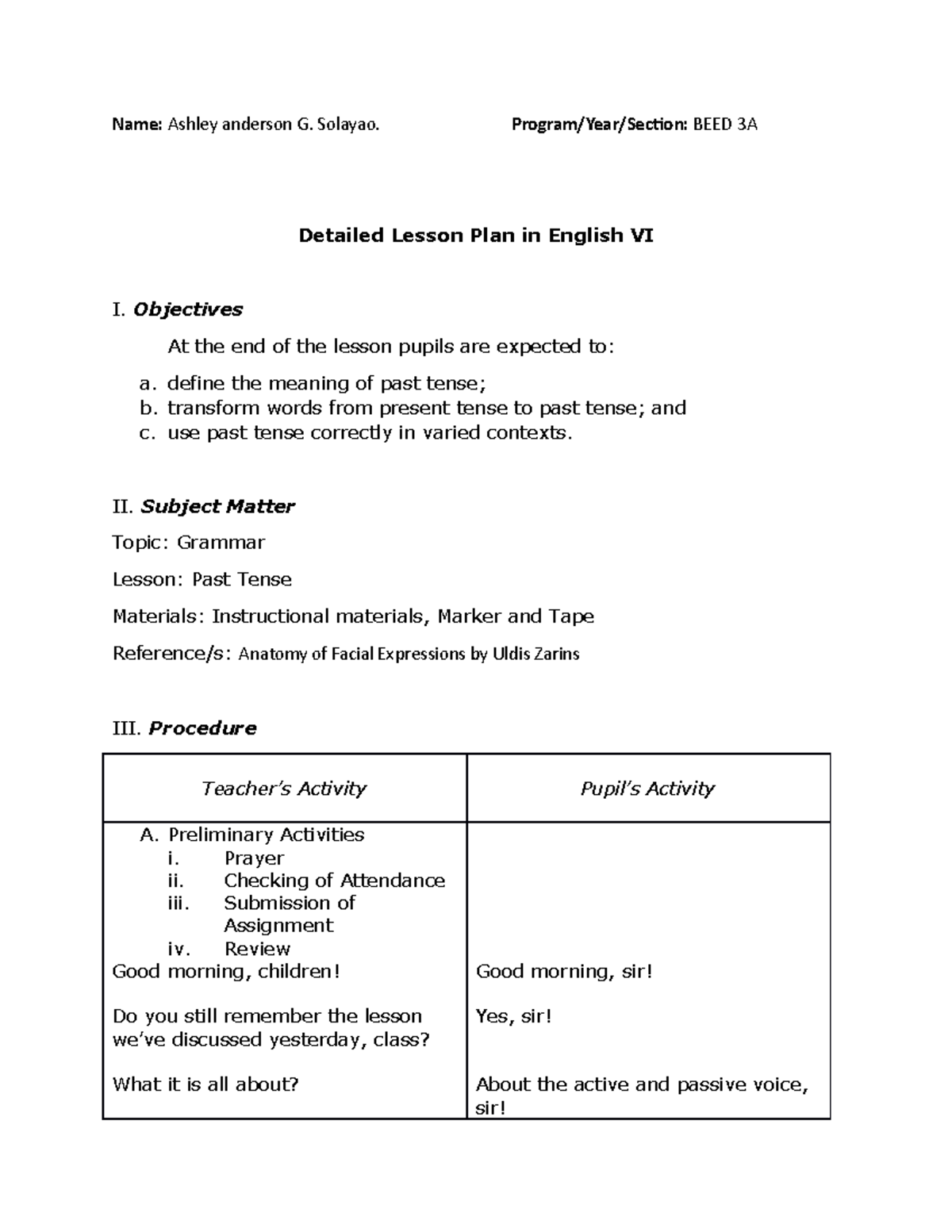 Detailed Lesson Plan in English VI - Name: Ashley anderson G. Solayao ...