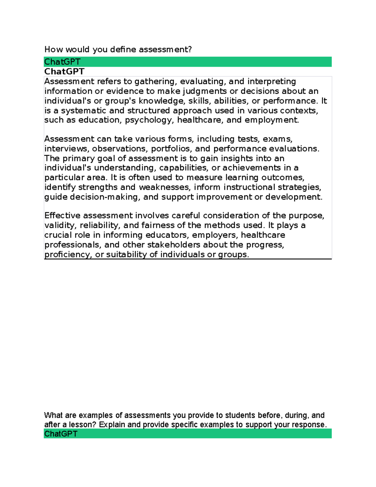 How would you define assessment - How would you define assessment ...