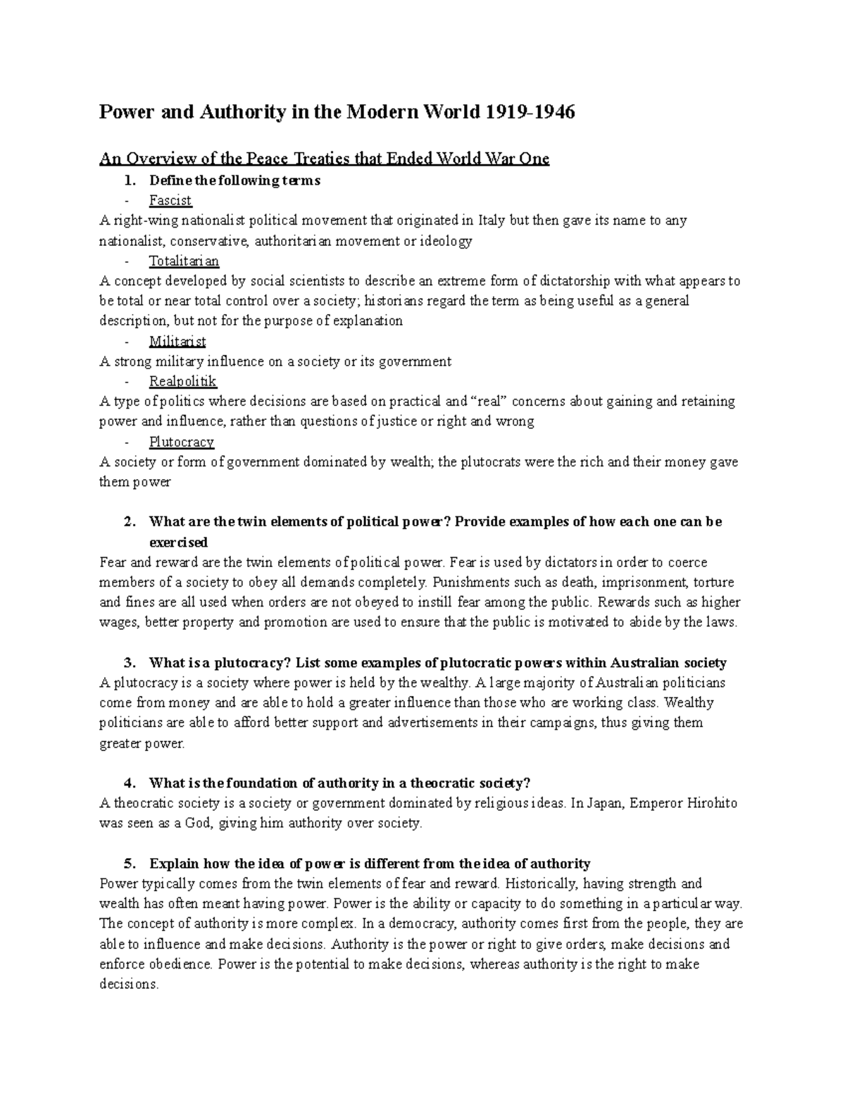 Power and Authority in the Modern World - Fear is used by dictators in ...