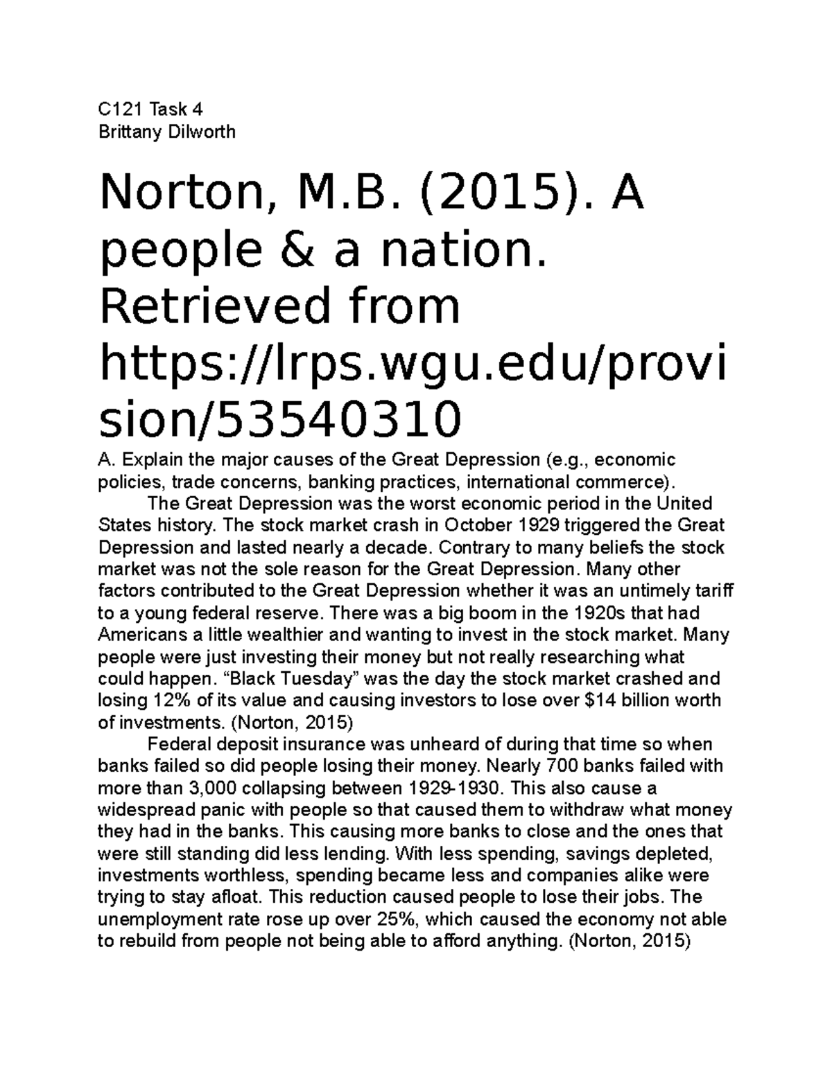 C121 Task 4 - ASSIGNMENTS - C121 Task 4 Brittany Dilworth Norton, M ...