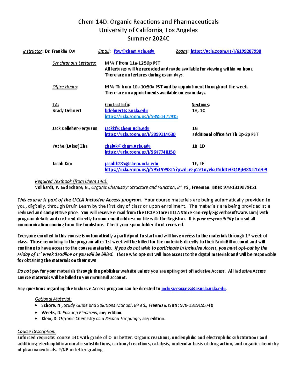 Chem 14D Syllabus Su2024-1 - University of California, Los Angeles ...