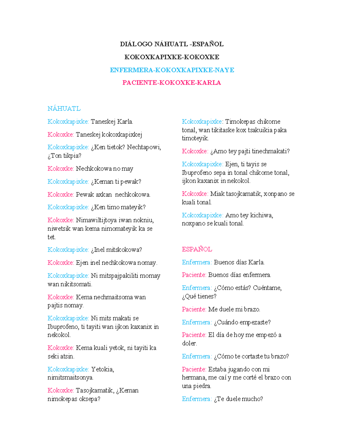 Diálogo Náhuatl Karla Ruano- Anayeli Salvador - DIÁLOGO NÁHUATL ...