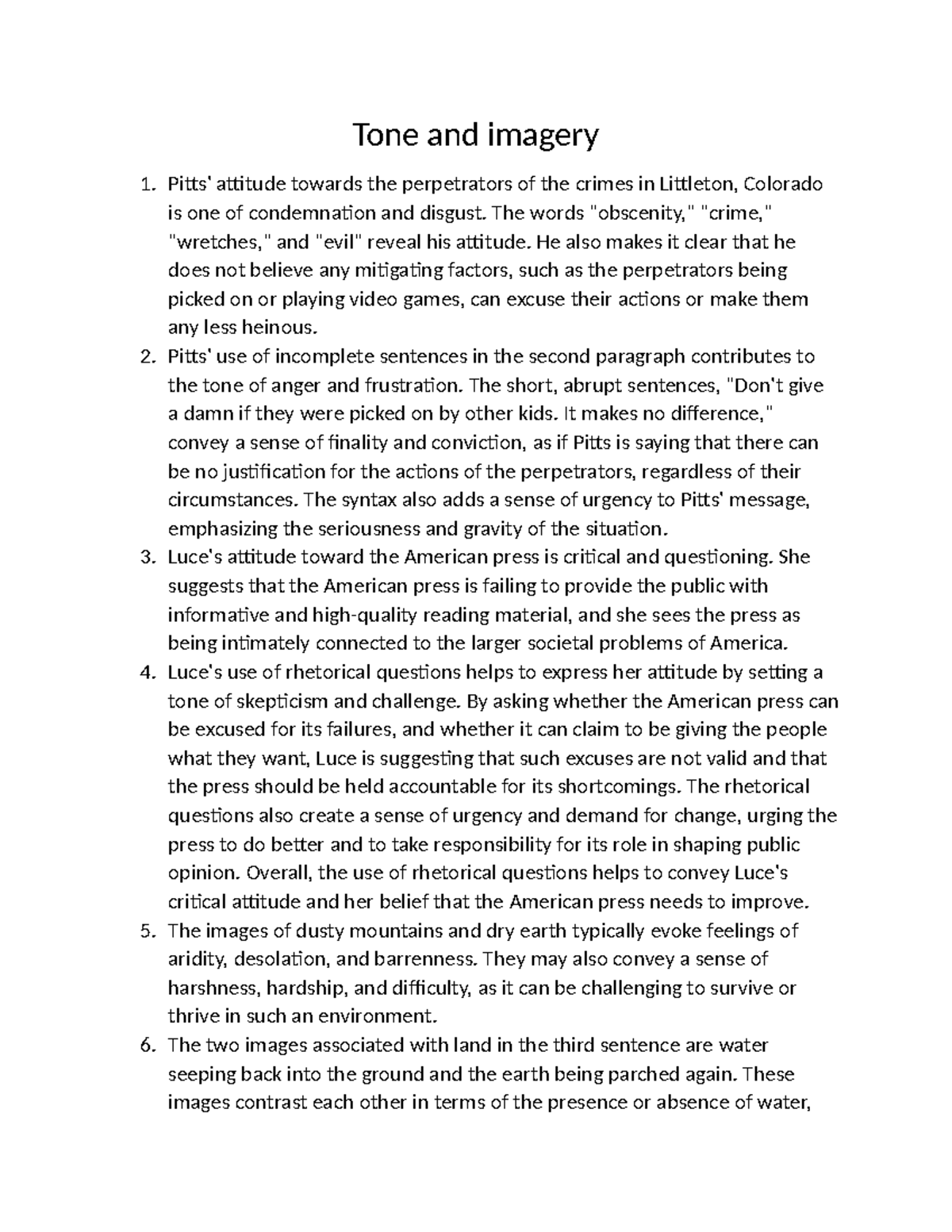 Tone and imagery - Tone and imagery Pitts' attitude towards the ...