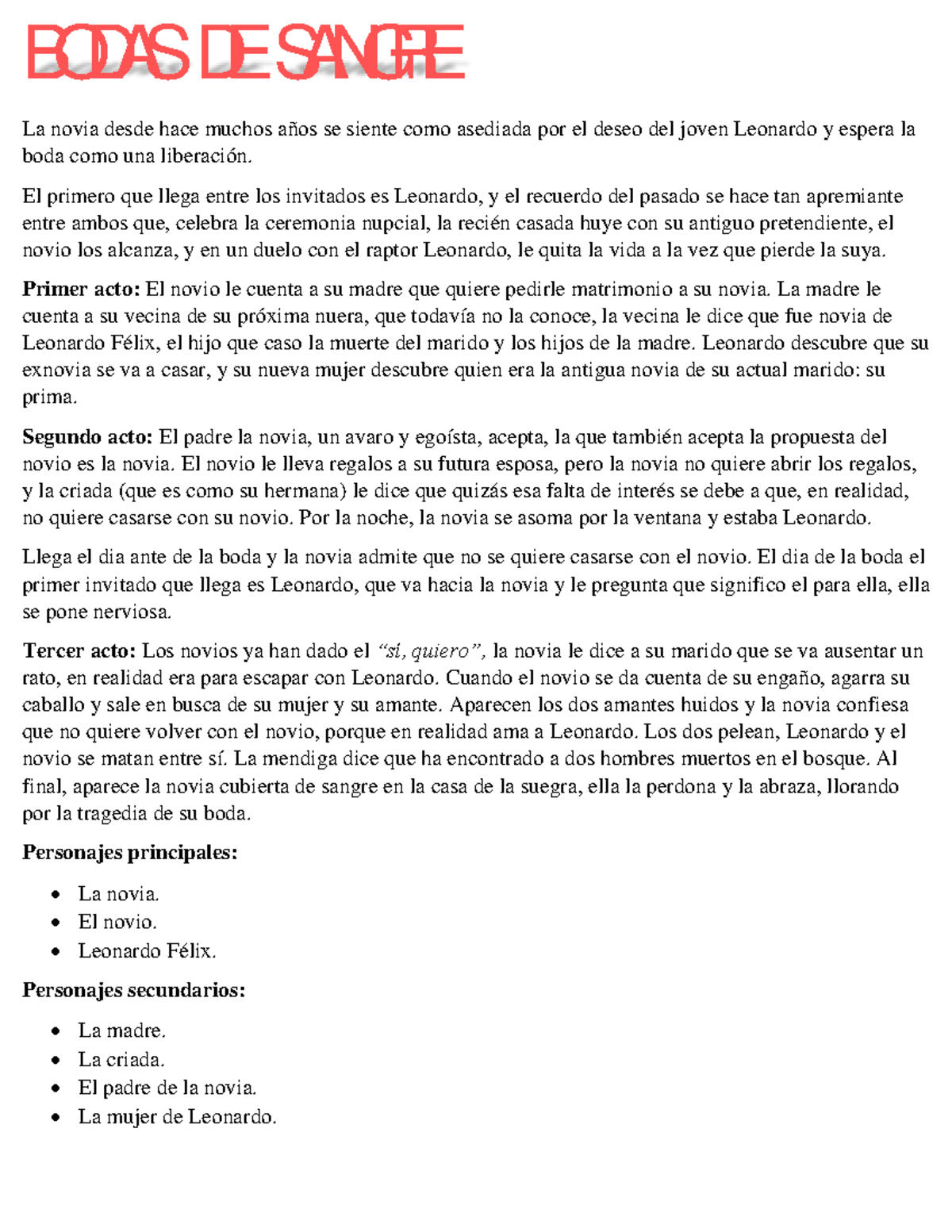 Bodas DE Sangre - BODAS DE SANGRE La novia desde hace muchos años se ...