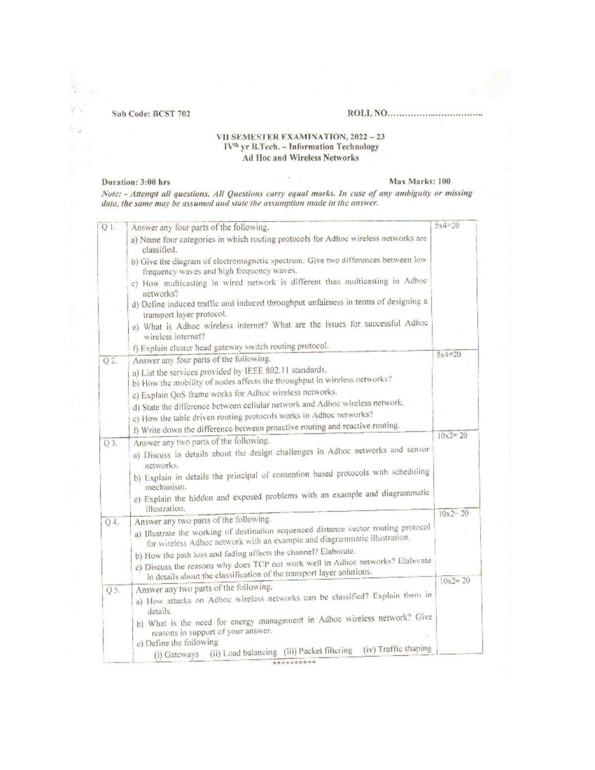 BCST-702 AD HOC AND Wireless Networks - Studocu